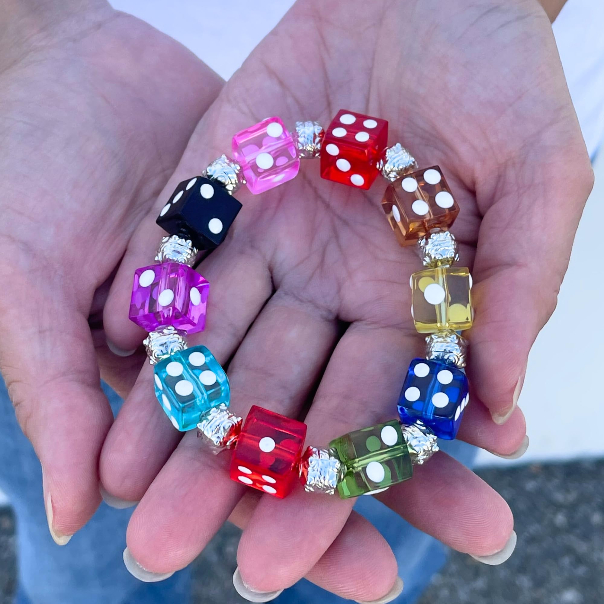 Dice Bracelet, Casino Bracelet For Women, Bunco Bracelet Gift, Plastic Beaded Bracelet Multi Color 1 pc