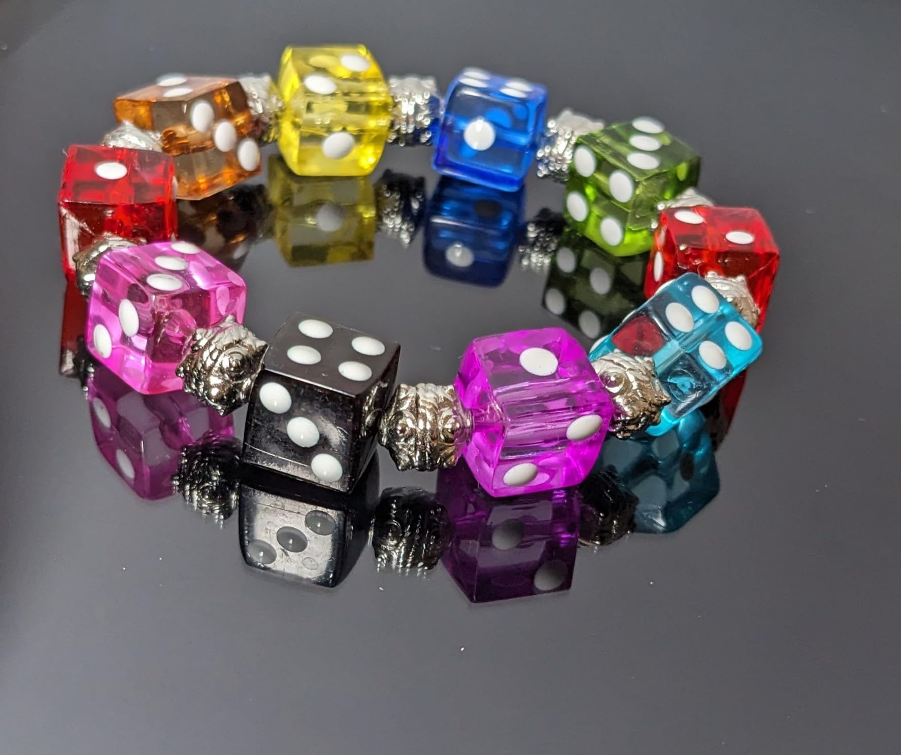 Dice Bracelet, Casino Bracelet For Women, Bunco Bracelet Gift, Plastic Beaded Bracelet Multi Color 1 pc