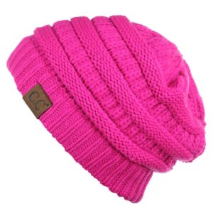 C.C Trendy Warm Chunky Soft Stretch Cable Knit Beanie Skully, Neon Pink