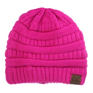 C.C Trendy Warm Chunky Soft Stretch Cable Knit Beanie Skully, Neon Pink