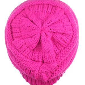 C.C Trendy Warm Chunky Soft Stretch Cable Knit Beanie Skully, Neon Pink