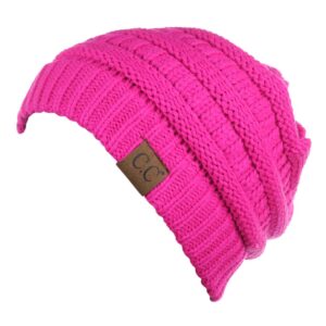 C.C Trendy Warm Chunky Soft Stretch Cable Knit Beanie Skully, Neon Pink