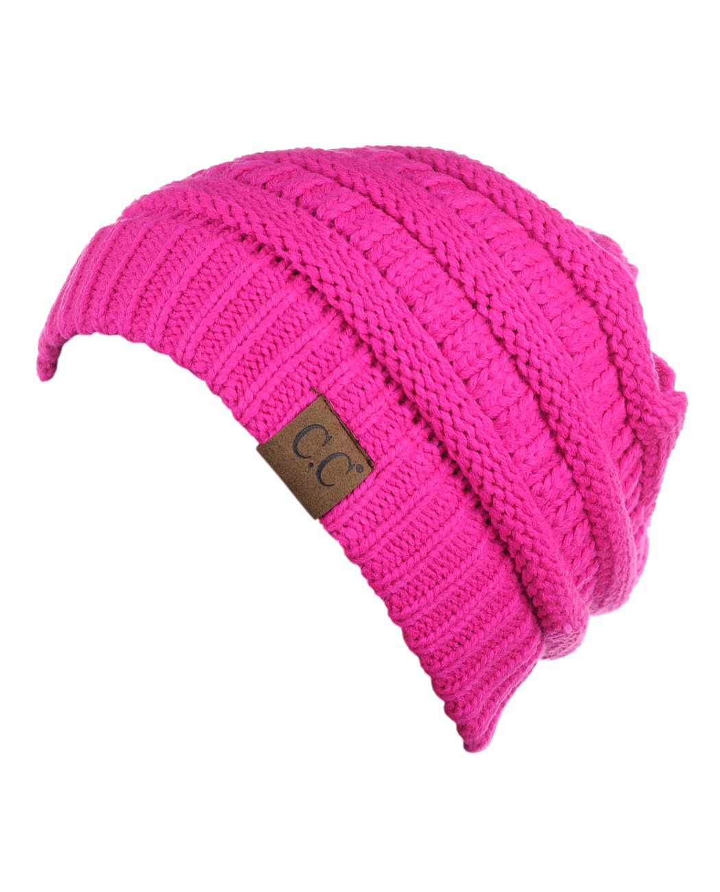 C.C Trendy Warm Chunky Soft Stretch Cable Knit Beanie Skully, Neon Pink