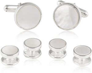 solid sterling silver mother of pearl tuxedo cufflinks and studs formal set by cuff-daddy