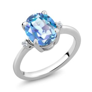 gem stone king 925 sterling silver millennium blue mystic quartz and white topaz engagement ring for women (3.04 cttw, oval 10x8mm, gemstone birthstone, available in size 5,6,7,8,9)