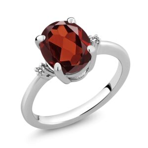 gem stone king 925 sterling silver red garnet and white diamond engagement ring for women | 2.83 cttw | oval 10x8mm | gemstone birthstone | available 5,6,7,8,9 (size 9)