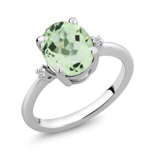 gem stone king 925 sterling silver oval green prasiolite and white topaz gemstone women's ring (2.67 cttw, gemstone birthstone, available in size 5, 6, 7, 8, 9)