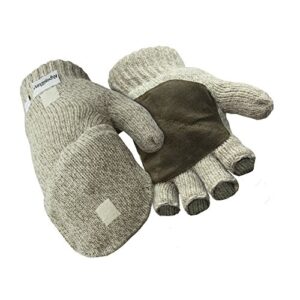 refrigiwear thinsulate insulated ragg wool convertible mitten fingerless gloves with suede palm (brown, x-large)