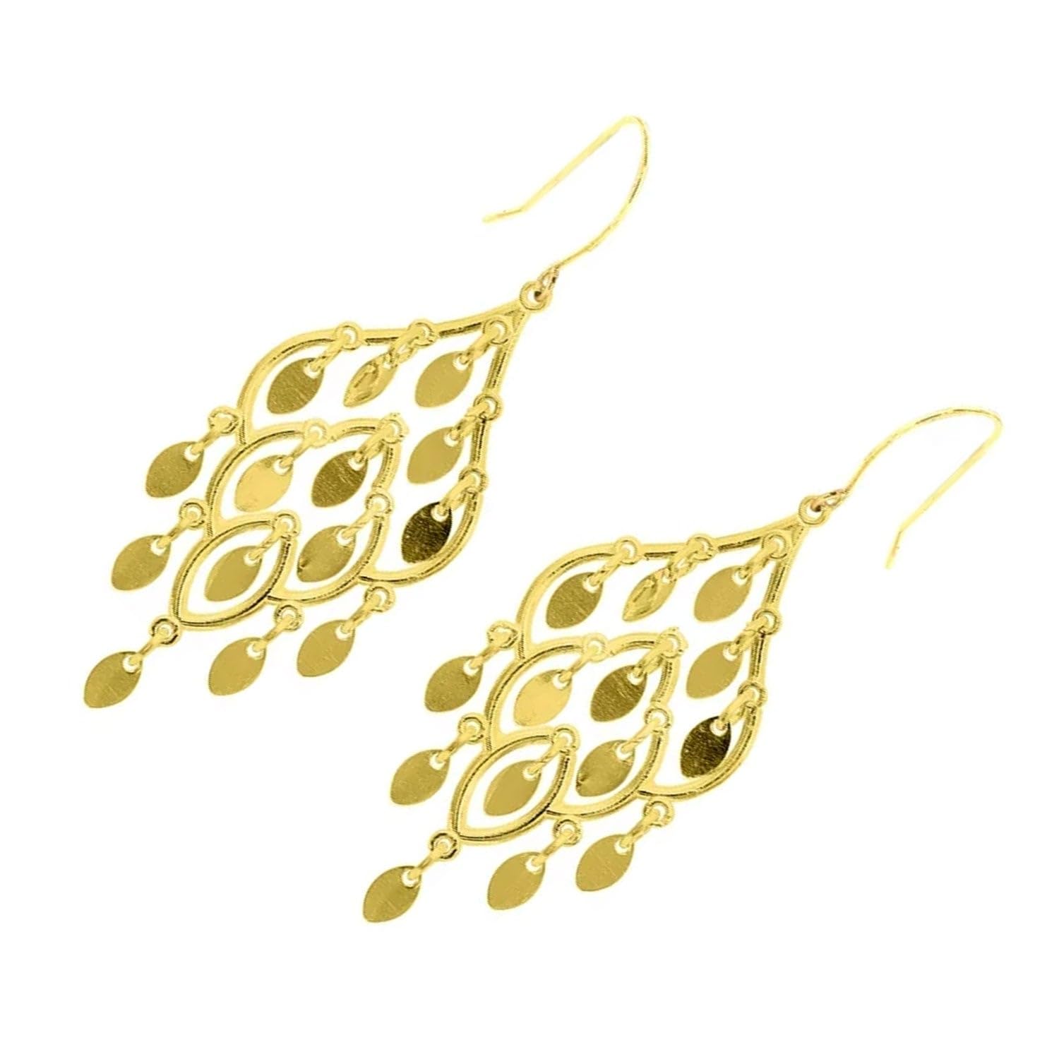 10k Real Yellow Gold Filigree Chandelier Dangle Earrings - 20mmX45mm, 1.71gr.