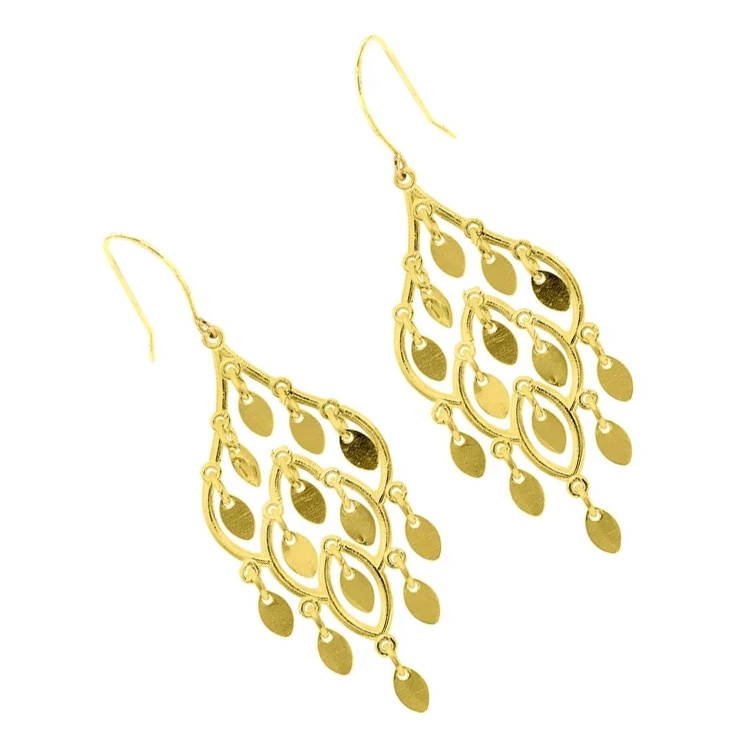 10k Real Yellow Gold Filigree Chandelier Dangle Earrings - 20mmX45mm, 1.71gr.