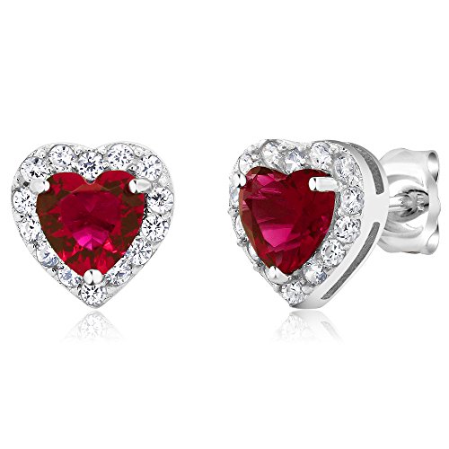 Gem Stone King 925 Sterling Silver Heart Shape Halo Cubic Zirconia Earring For Women | 2.32 Cttw | 5MM Center Stone | Post Brilliant Round CZ Halo Earrings