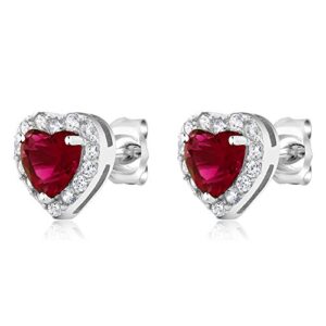 Gem Stone King 925 Sterling Silver Heart Shape Halo Cubic Zirconia Earring For Women | 2.32 Cttw | 5MM Center Stone | Post Brilliant Round CZ Halo Earrings