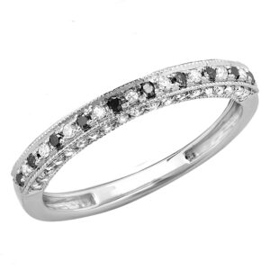 dazzlinrock collection alternating round black and white diamond wedding ring band for women (0.40 ctw, color i-j, clarity i2-i3), 10k white gold, size 5.5