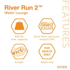 Intex 58837EP River Run 2 Inflatable Floating Lounge: Comfortable Backrests – Built-in Cup Holders – Cooler with Lid – 2 Person – 440lb Weight Capacity