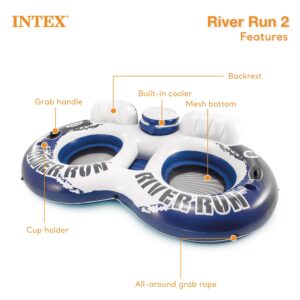 Intex 58837EP River Run 2 Inflatable Floating Lounge: Comfortable Backrests – Built-in Cup Holders – Cooler with Lid – 2 Person – 440lb Weight Capacity