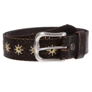 1 1/2" (38 mm) snap on western vintage embossed sunflower leather belt, black | 32"