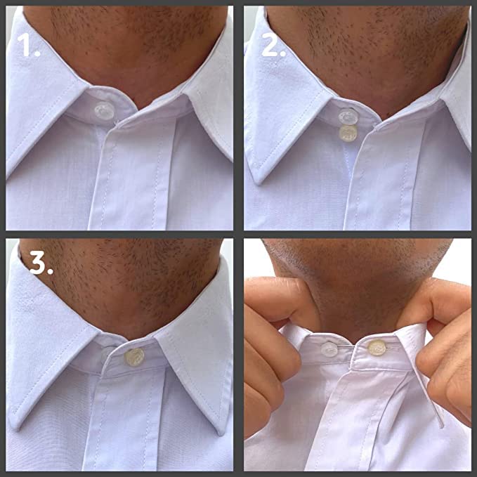 COCHIC Collar Extenders for Mens Shirts - Button Extender - Dress Shirt Neck Extender for Men 2-Pack Elastic Collar Support - White Buttons - Non-Metal - Expand your Shirt Collar by Up to 1.5 inches