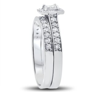 3/4 cttw Princess Cut Diamond Halo Engagement Wedding Ring Set 10K White Gold - Size 10