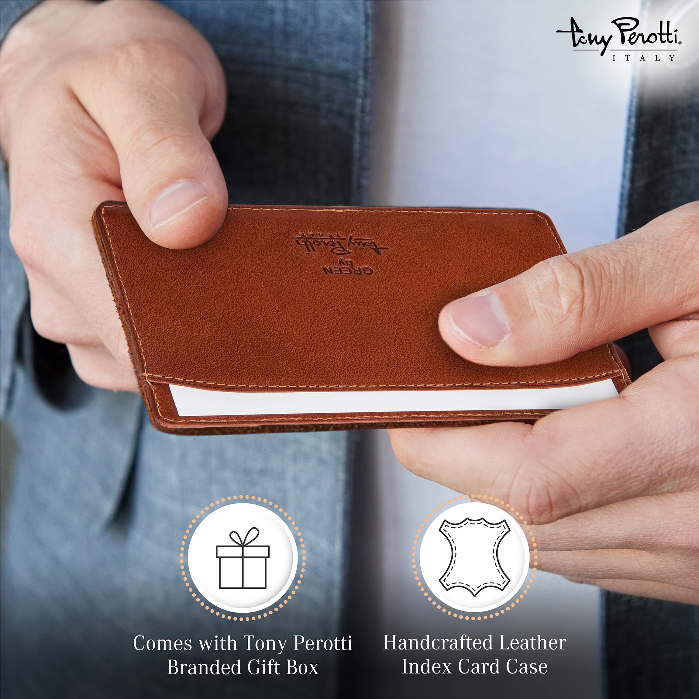 Tony Perotti Italian Leather Pocket Index Card Holder 3x5 - Portable Index Card Case - Memo Jotter Note Card Case Holds 3" x 5" Index Cards