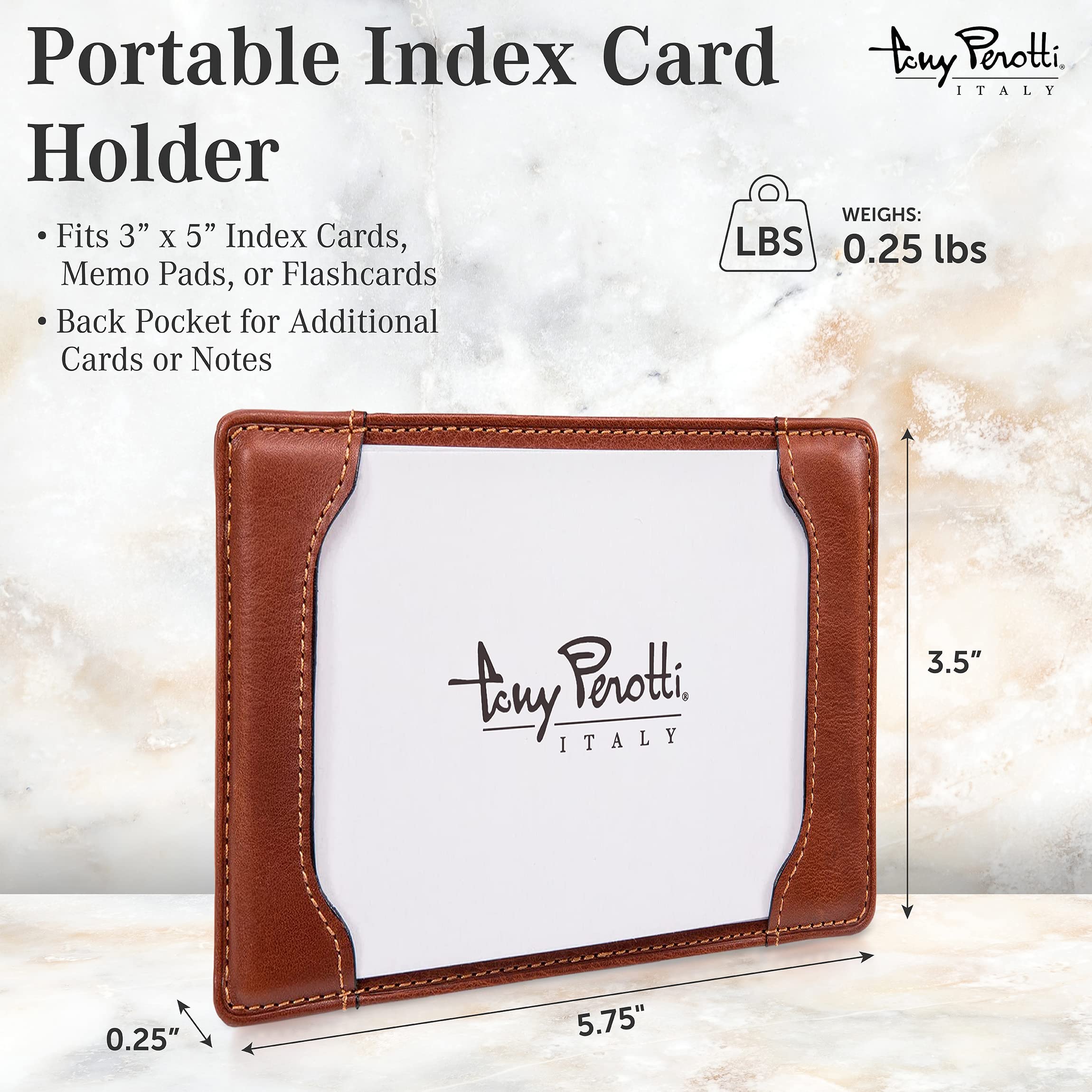 Tony Perotti Italian Leather Pocket Index Card Holder 3x5 - Portable Index Card Case - Memo Jotter Note Card Case Holds 3" x 5" Index Cards