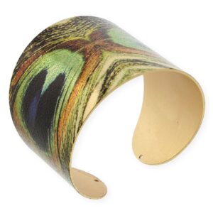 Rain Jewelry Peacock Tail Feather Wide Cuff Bracelet