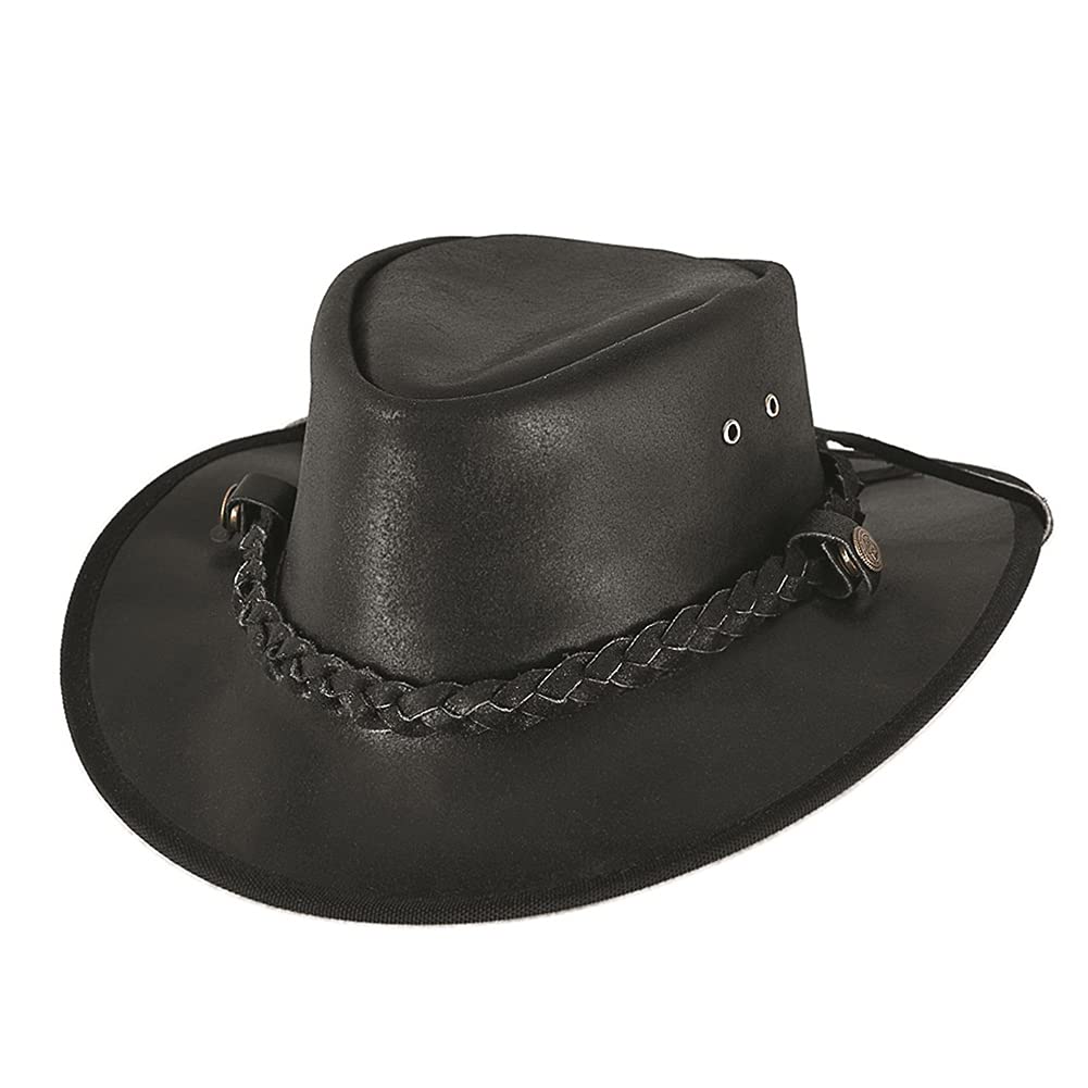 BULLHIDE Men's Cessnock Leather Western Cowboy Hat 3" Brim, Black, Medium