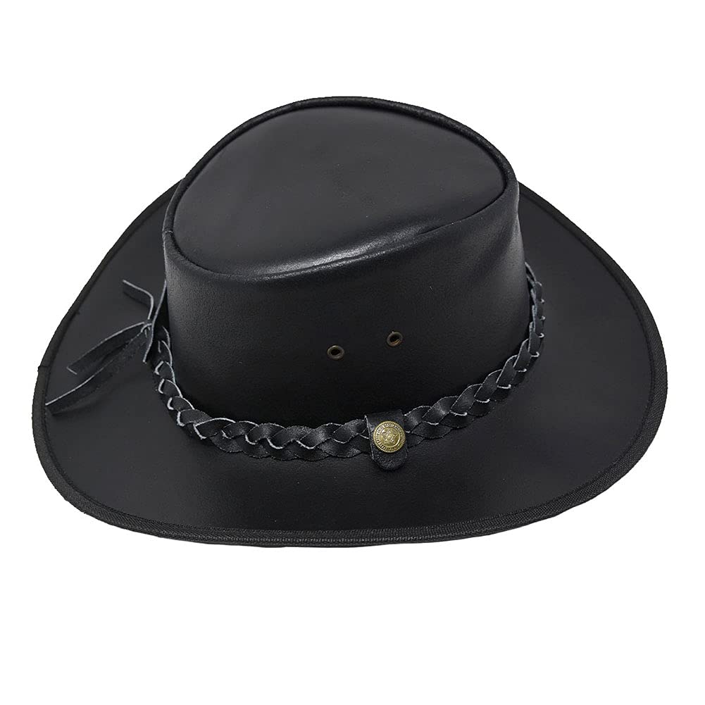 BULLHIDE Men's Cessnock Leather Western Cowboy Hat 3" Brim, Black, Medium