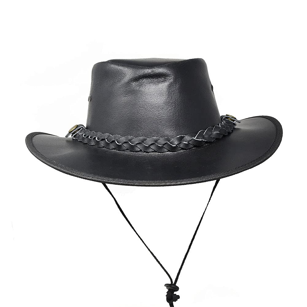 BULLHIDE Men's Cessnock Leather Western Cowboy Hat 3" Brim, Black, X-Large