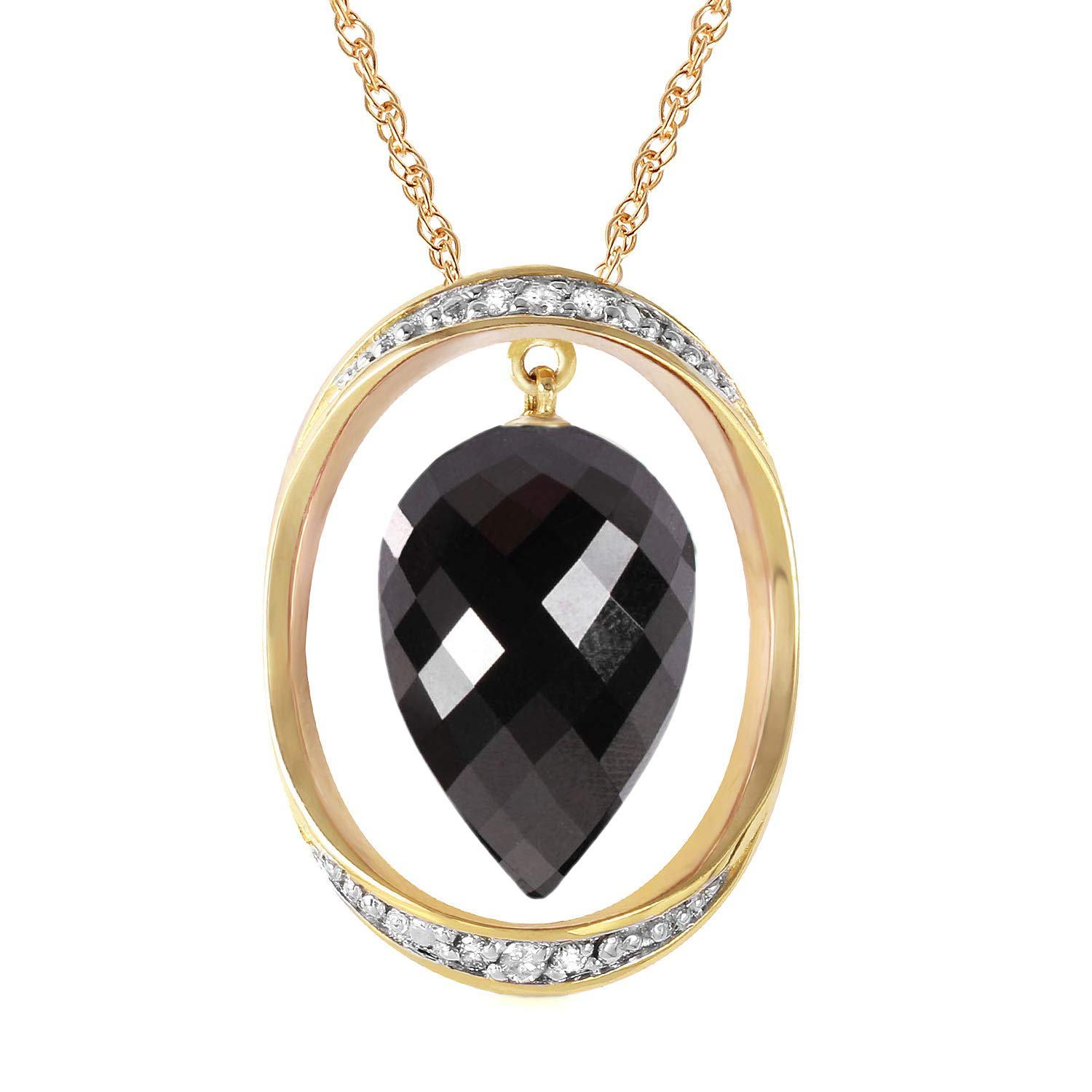 Galaxy Gold GG 12.35 CT. 14k 22" Yellow Gold Necklace with Diamonds and Briolette Pointy Drop Black Spinel