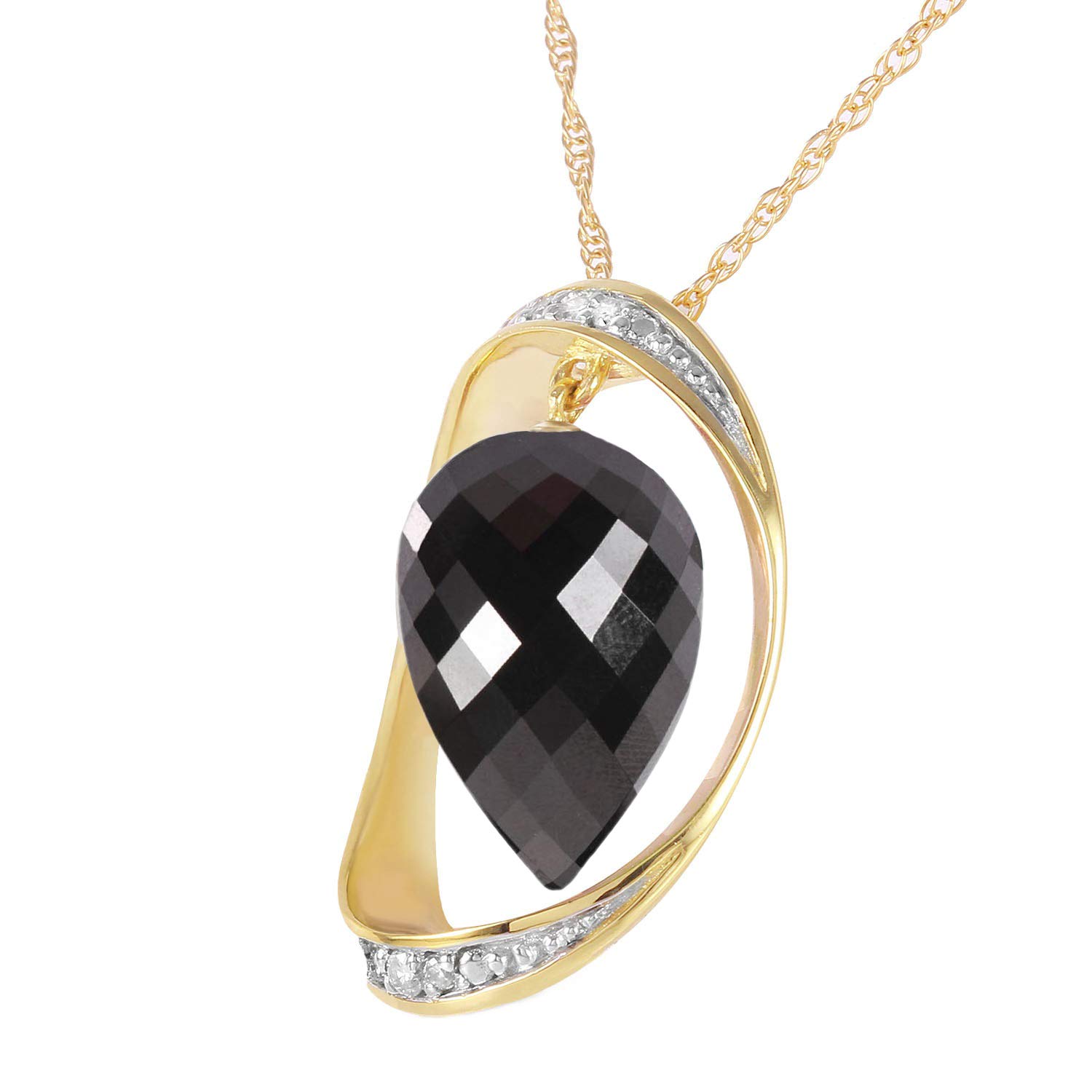 Galaxy Gold GG 12.35 CT. 14k 22" Yellow Gold Necklace with Diamonds and Briolette Pointy Drop Black Spinel