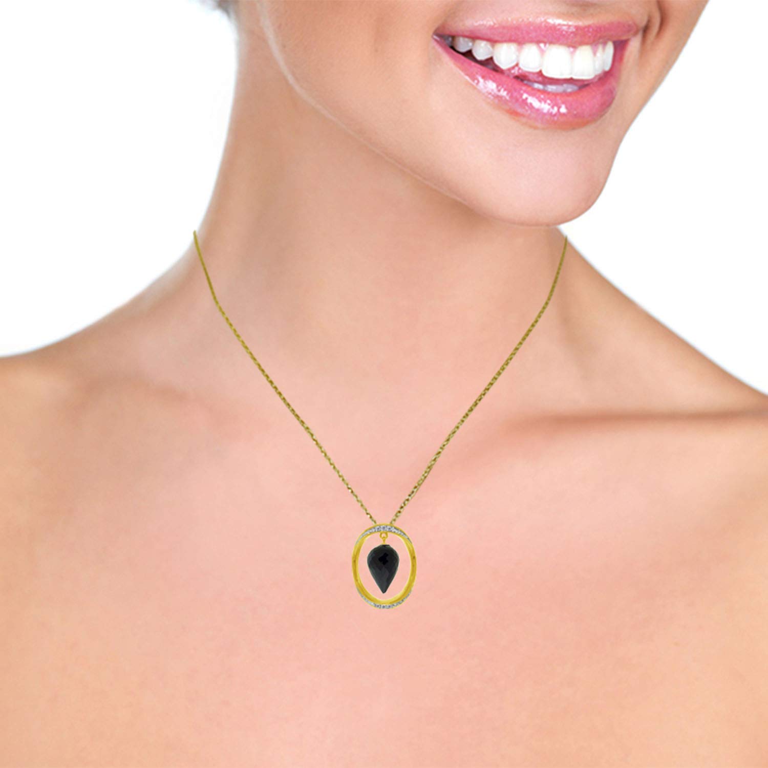 Galaxy Gold GG 12.35 CT. 14k 22" Yellow Gold Necklace with Diamonds and Briolette Pointy Drop Black Spinel