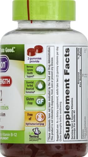 Vitafusion Extra Strength Vitamin B12 Gummy Vitamins for Energy Metabolism Support and Nervous System Health Support, Cherry Flavored, America’s Number 1 Brand, 45 Day Supply, 90 Count