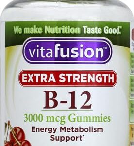 Vitafusion Extra Strength Vitamin B12 Gummy Vitamins for Energy Metabolism Support and Nervous System Health Support, Cherry Flavored, America’s Number 1 Brand, 45 Day Supply, 90 Count