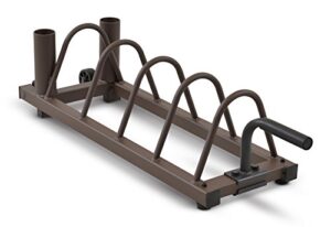 steelbody horizontal plate and olympic bar rack organizer with steel frame and transport wheels stb-0130, brown 41”l x 11”w x 9.5”h