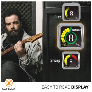 GUITARX X5 - Clip On Tuner for All Instruments - Guitar, Violin, Chromatic, Ukulele, and Bass Tuner Modes - #1 Among Guitar Tuners - Most Advanced High-Sensitivity Sensor in The Market