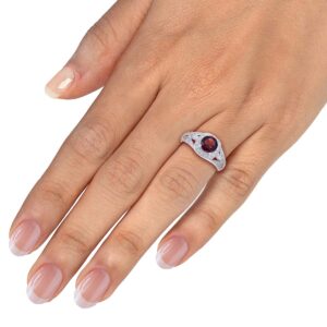 VIR JEWELS 1.05 cttw Garnet Ring .925 Sterling Silver with Rhodium Plating Round Shape 7 MM Size 9