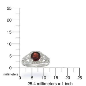 VIR JEWELS 1.05 cttw Garnet Ring .925 Sterling Silver with Rhodium Plating Round Shape 7 MM Size 9