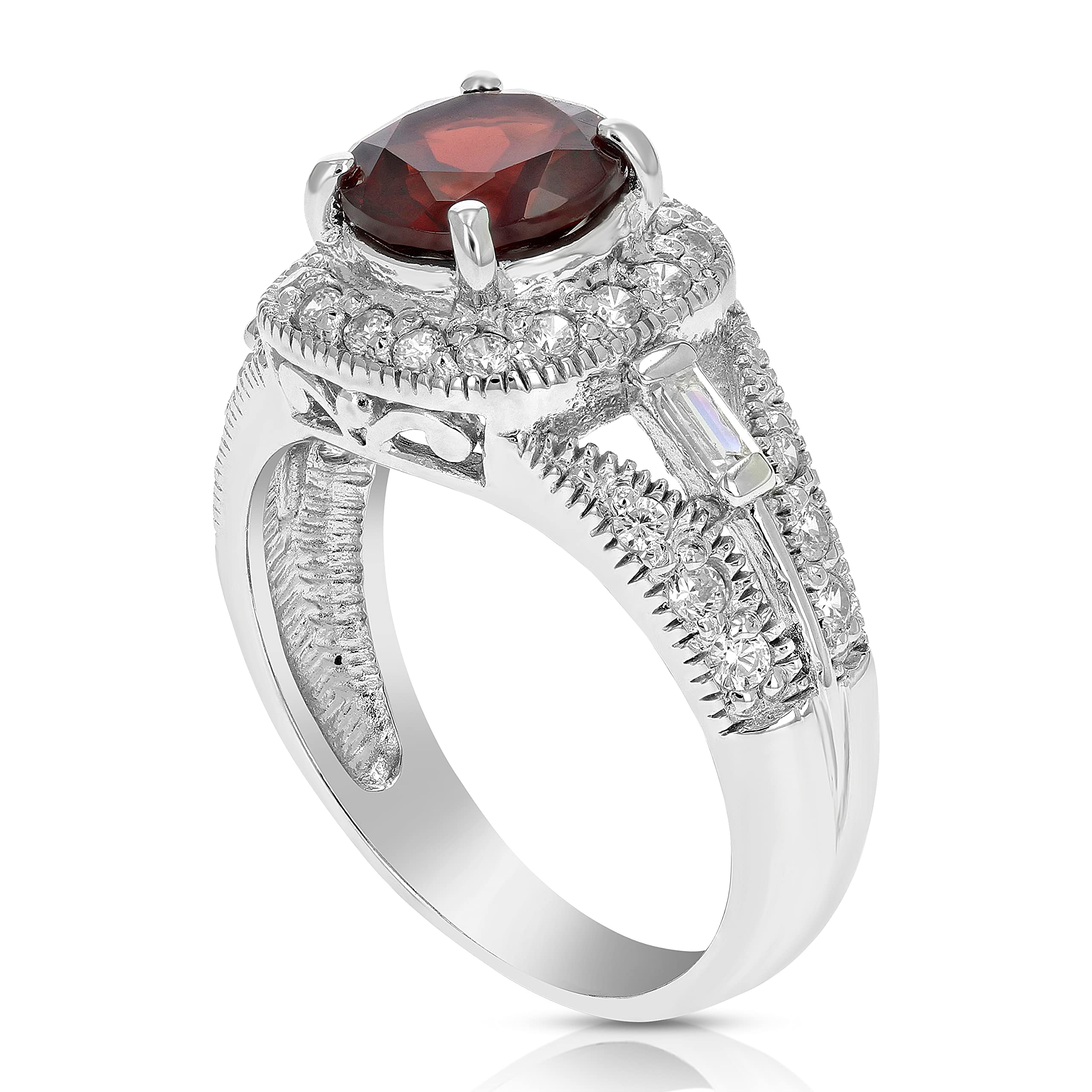 VIR JEWELS 1.05 cttw Garnet Ring .925 Sterling Silver with Rhodium Plating Round Shape 7 MM Size 9