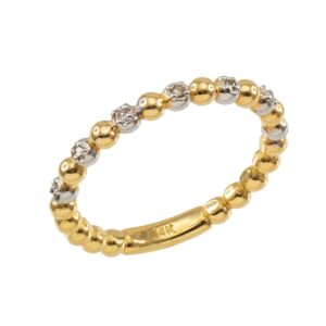 modern contemporary rings fine 10k two-tone white and yellow gold beaded stackable ring with natural diamonds (size 4.5)