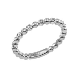 modern contemporary rings fine 14k white gold beaded stackable ring with natural diamonds (size 6.5)