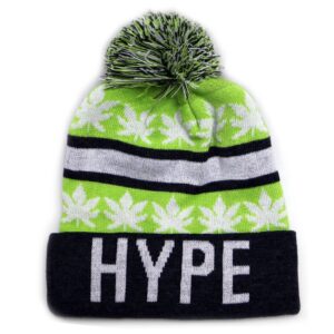 city hunter sk1161 hype leaves pom pom beanie hats - lime/grey