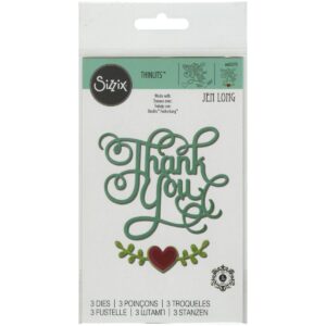 sizzix, multi color, one size thinlits die set 660370, thank you phrase by jen long, 3 pack