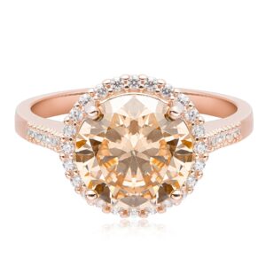 morgan & paige 14k rose gold plated .925 sterling silver champagne & clear cubic zirconia halo engagement ring, size 7