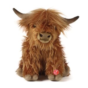 living nature highland cow brown stuffed animal | farm toy with sound | soft toy gift for kids | naturli eco-friendly plush | 9 inches