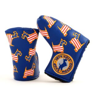 us flag dancing scottie dog golf headcover for blade putter, blue