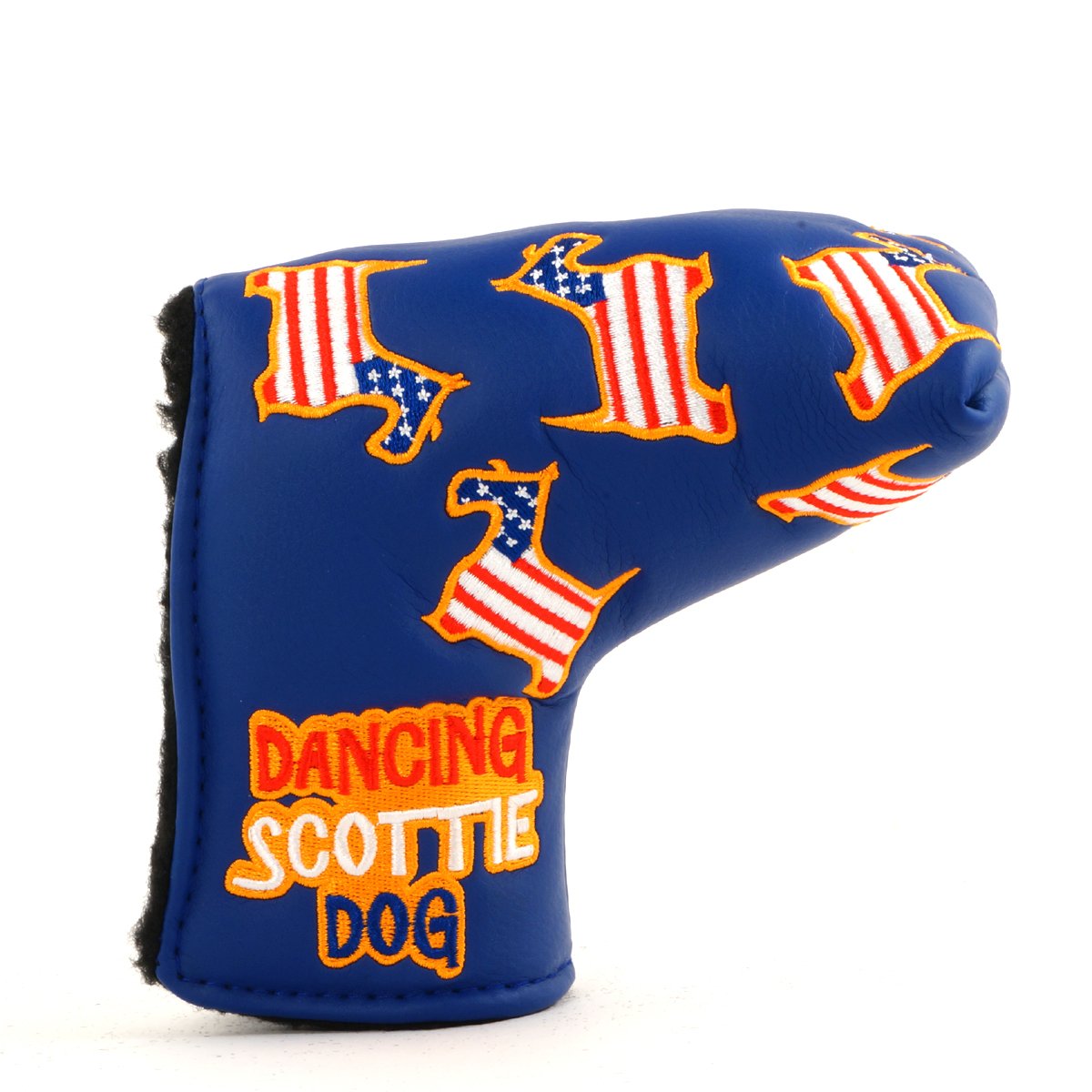 US Flag Dancing Scottie Dog Golf Headcover for Blade Putter, Blue