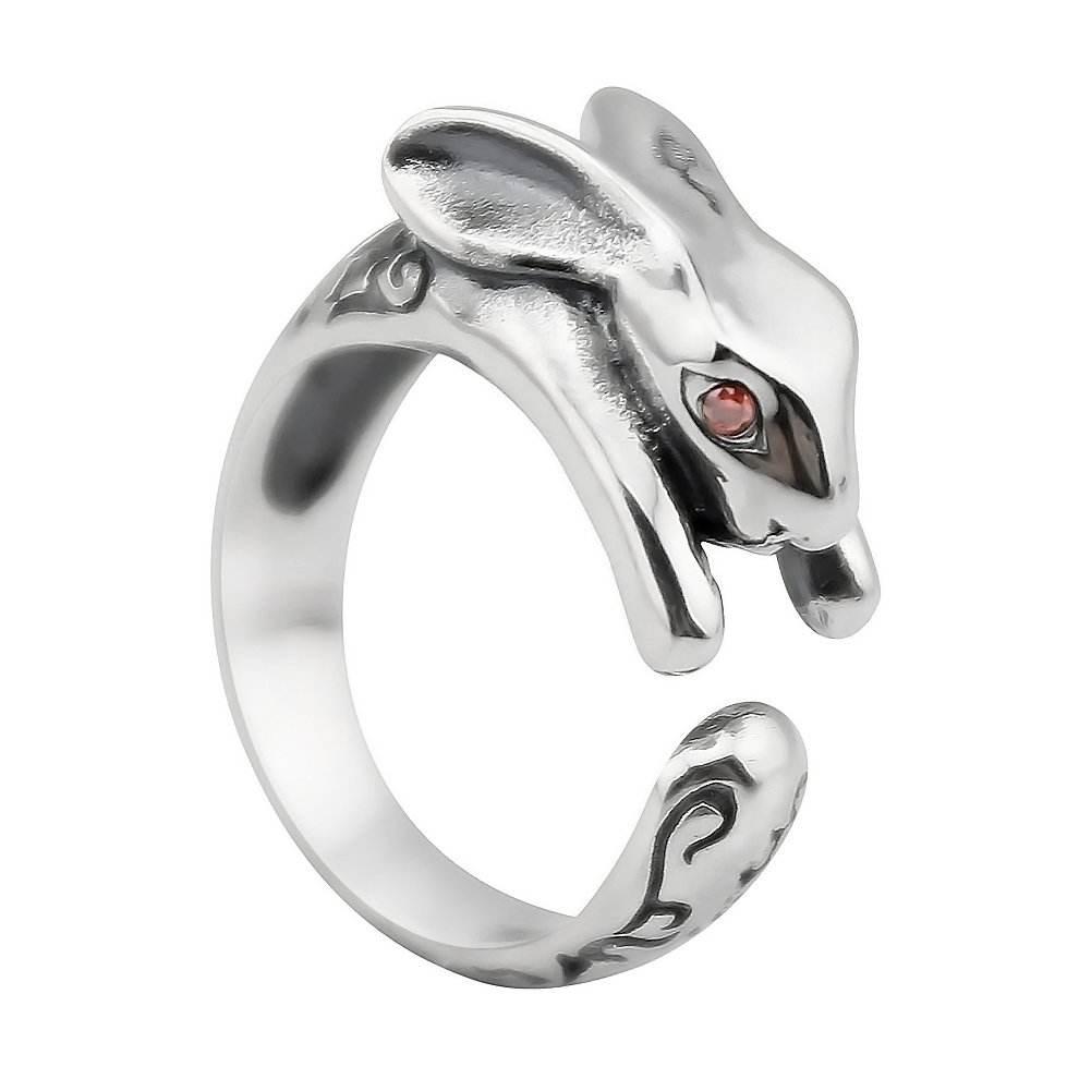 ELBLUVF 925 Sterling Silver Rabbit Animal Ring Gift for Friend Everyday Wear (Small Size)