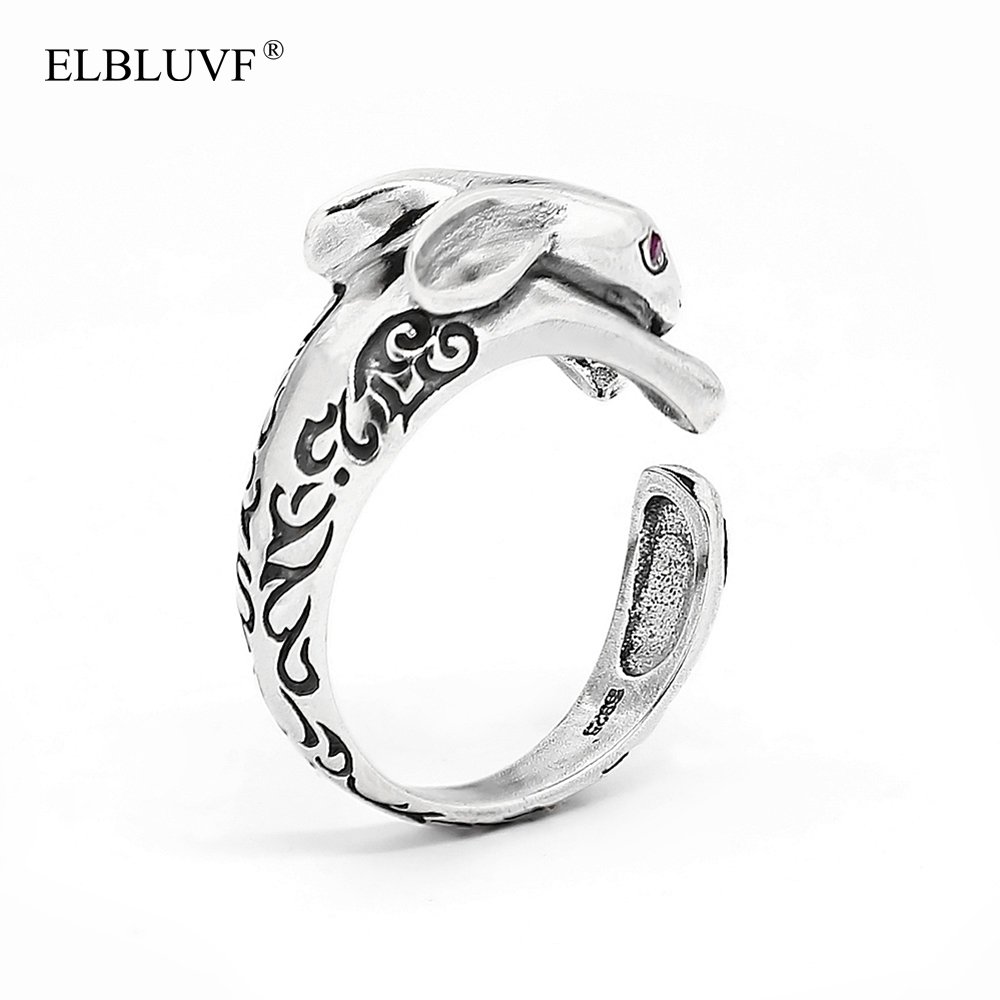 ELBLUVF 925 Sterling Silver Rabbit Animal Ring Gift for Friend Everyday Wear (Small Size)