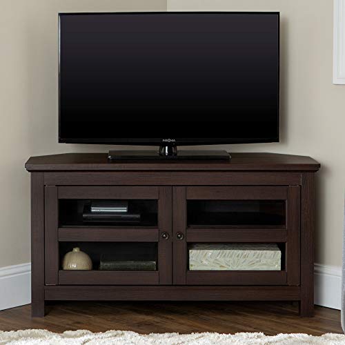 Walker Edison Modern Farmhouse Wood Corner Universal TV Stand for TV's up to 50" Flat Screen Living Room Storage Entertainment Center, 44 Inch, Espresso Brown