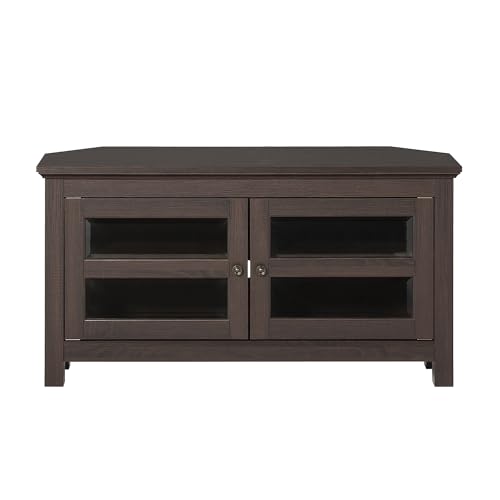 Walker Edison Modern Farmhouse Wood Corner Universal TV Stand for TV's up to 50" Flat Screen Living Room Storage Entertainment Center, 44 Inch, Espresso Brown